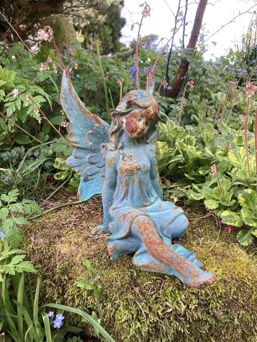 METAL RUSTY VERDIGRIS CAST IRON FAIRY STATUE PIXIE ORNAMENT – Ferney ...