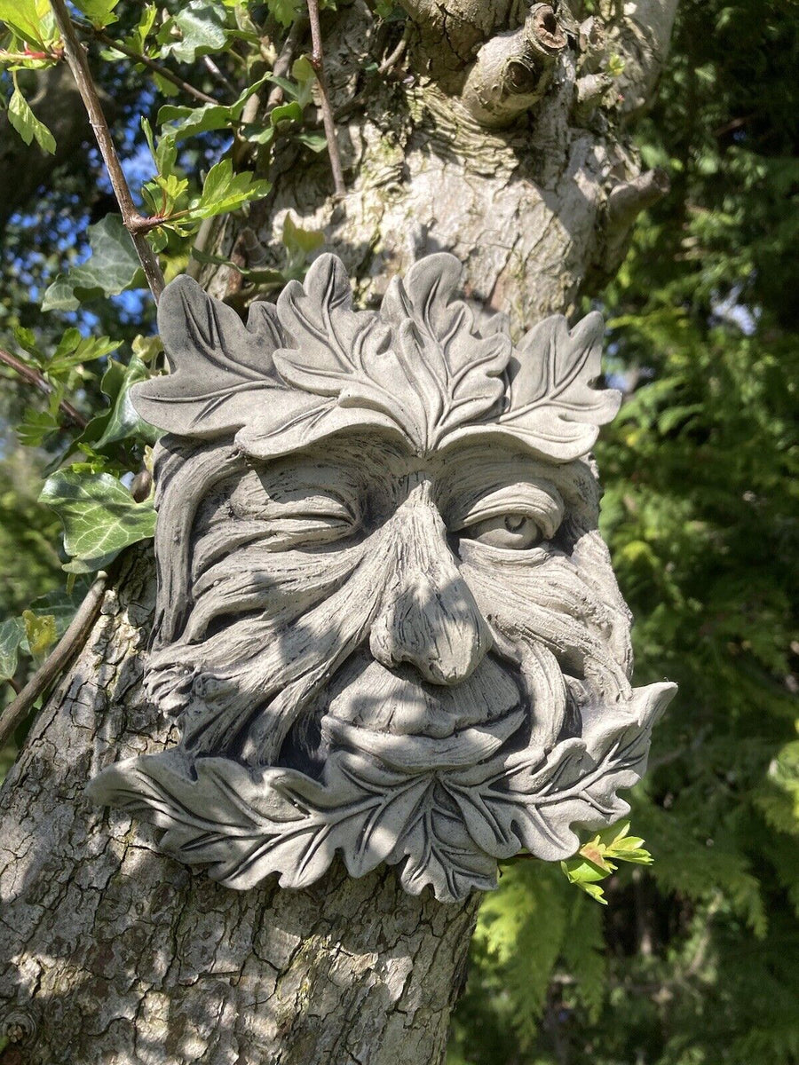 STONE GARDEN WINKING GREEN MAN FACE WALL PLAQUE HANGING PAGAN – Ferney ...