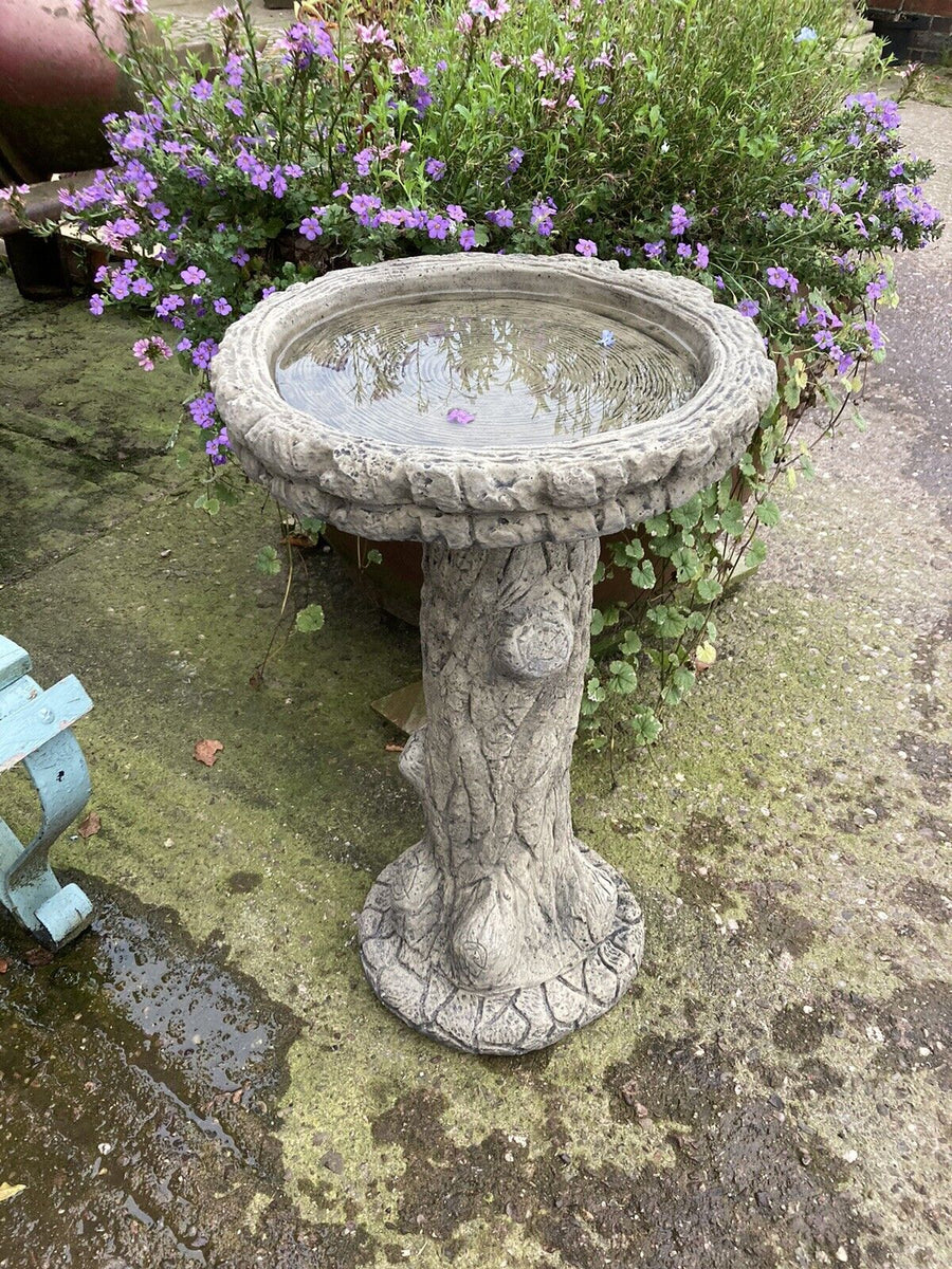 STONE GARDEN TALL LOG BIRD BATH / LARGE FEEDER ORNAMENT STATUE – Ferney ...