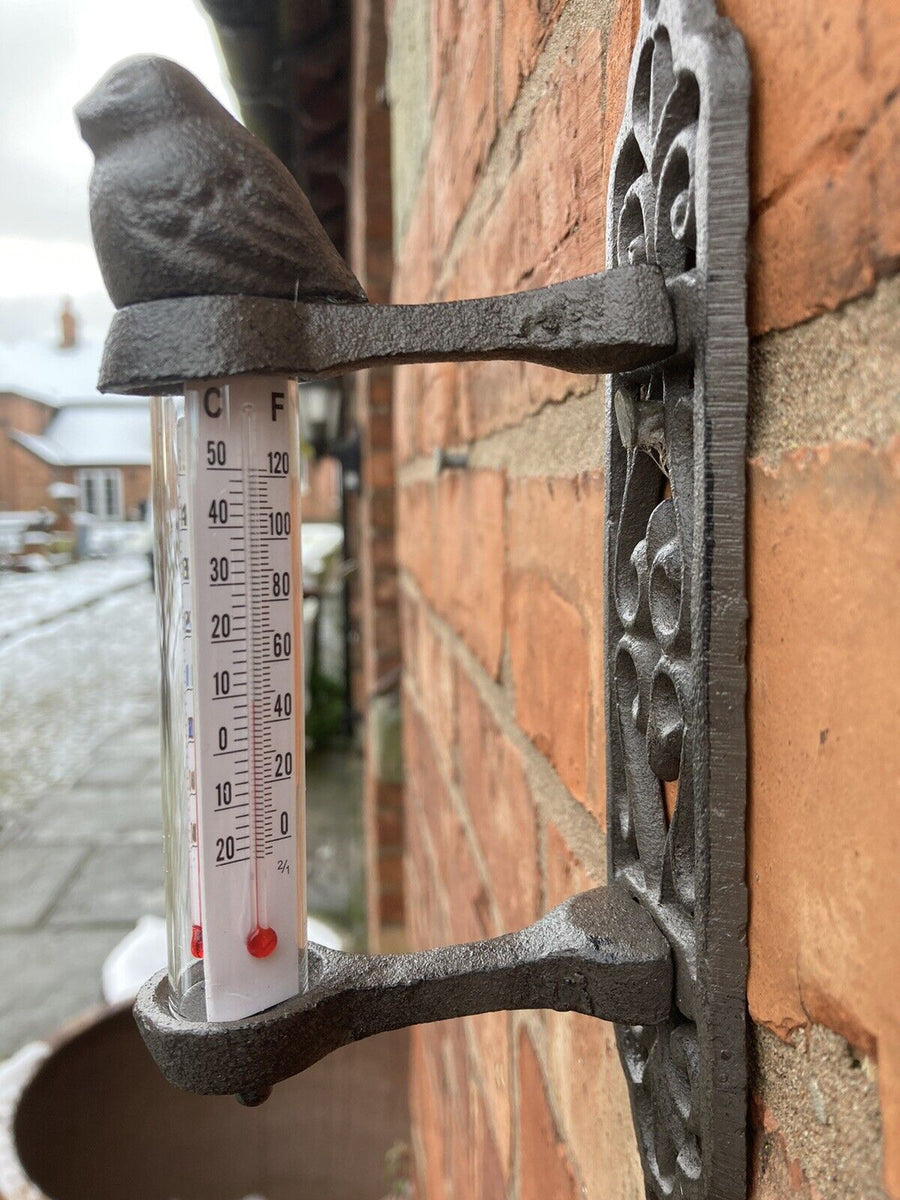 CAST IRON METAL BIRD WALL THERMOMETER ORNAMENT – Ferney Heyes Garden ...