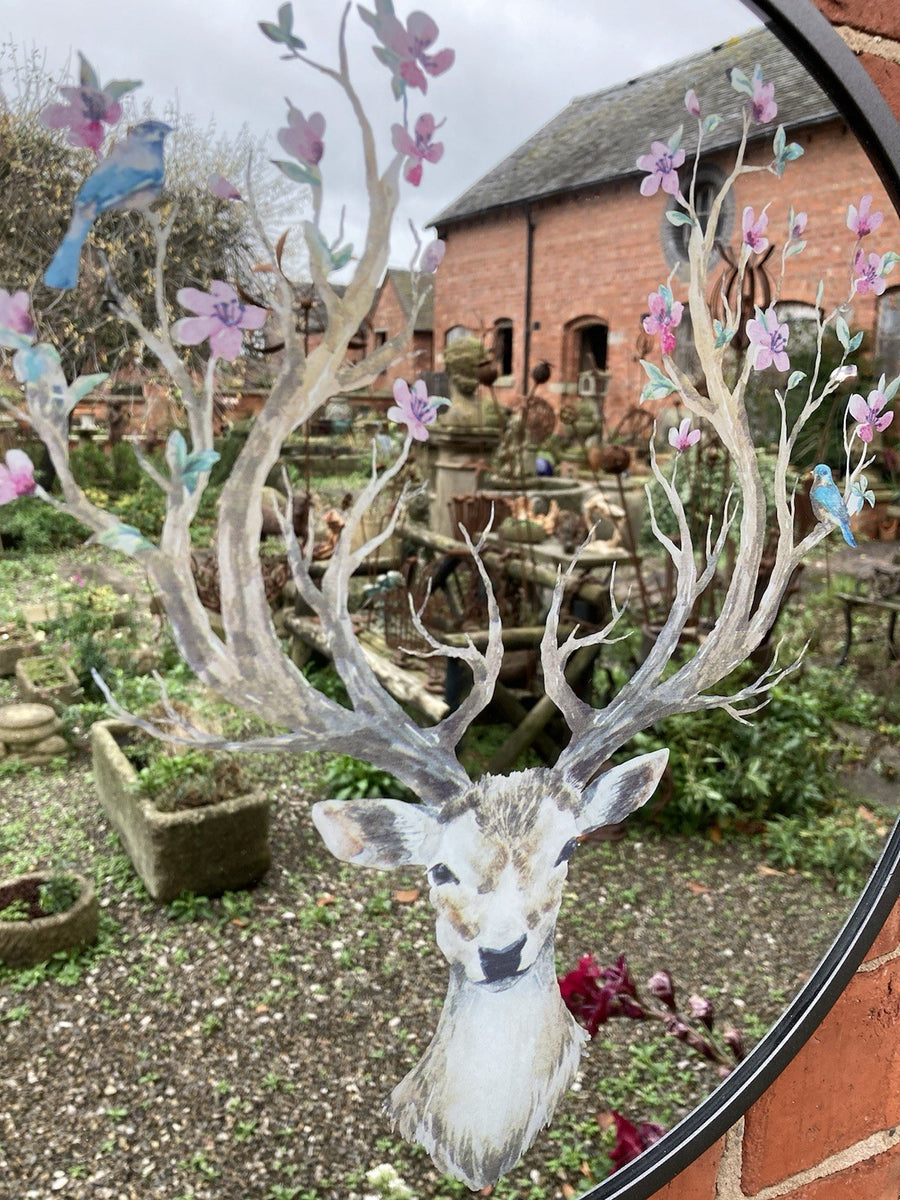 METAL FRAMED STAG DEER MIRROR GARDEN / INDOOR WALL DECOR ORNAMENT ...