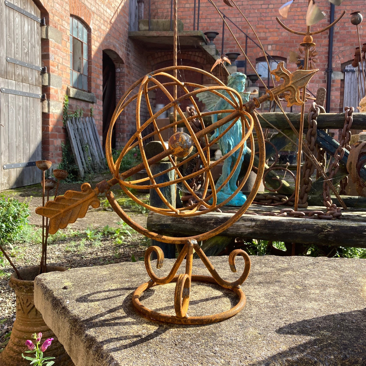 METAL ARMILLARY SUNDIAL WEATHERVANE COMPASS GARDEN STYLE ORNAMENT ...