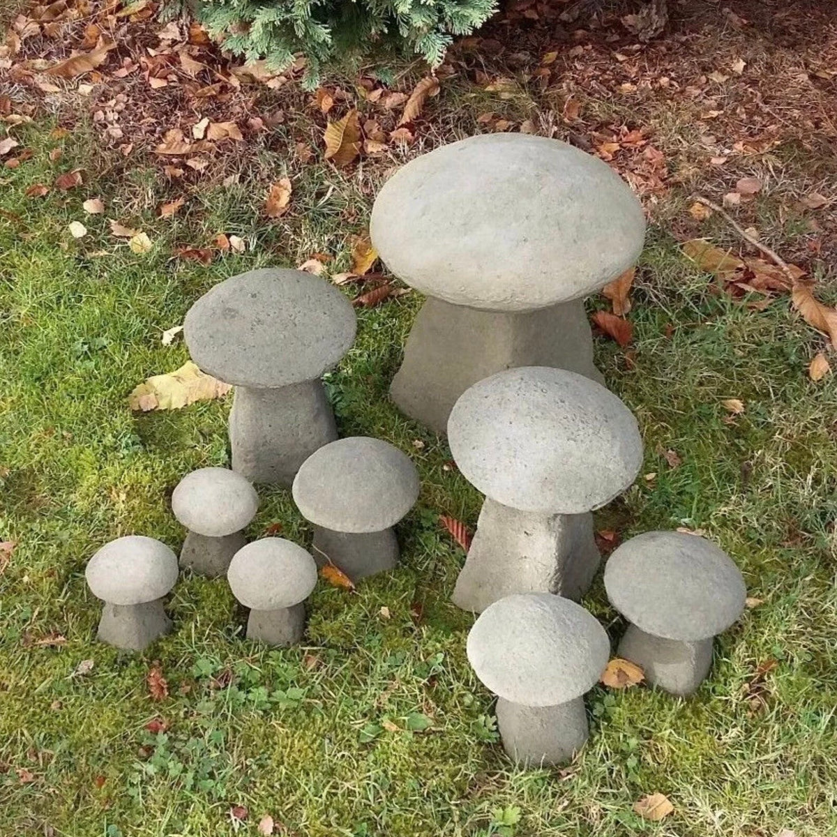 STONE GARDEN SET OF 9 RUSTIC MUSHROOMS STADDLE STONES ORNAMENTS ...