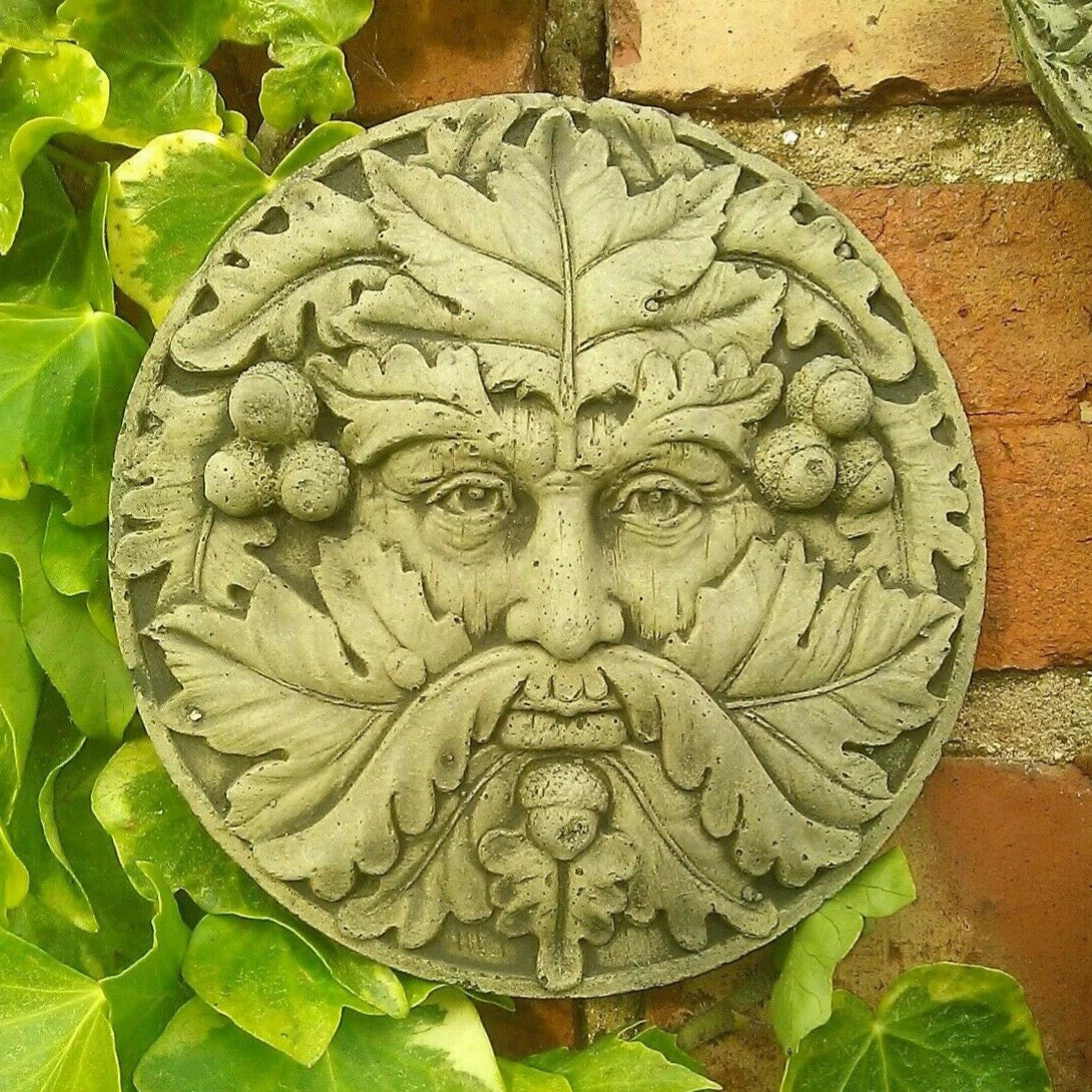 STONE GARDEN SMALL ROUND ACORN GREEN MAN WALL PLAQUE – Ferney Heyes ...