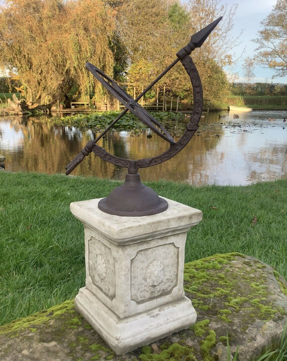 STONE GARDEN IRON ARMILLARY SUNDIAL ON PLINTH – Ferney Heyes Garden ...