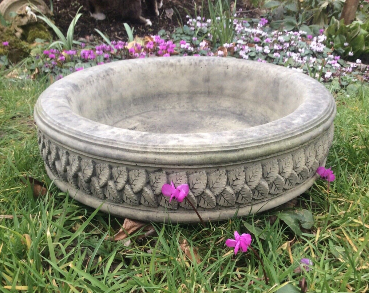 STONE GARDEN LARGE LEAF BIRD BATH TOP ONLY FEEDER BOWL REPLACEMENT DIS ...