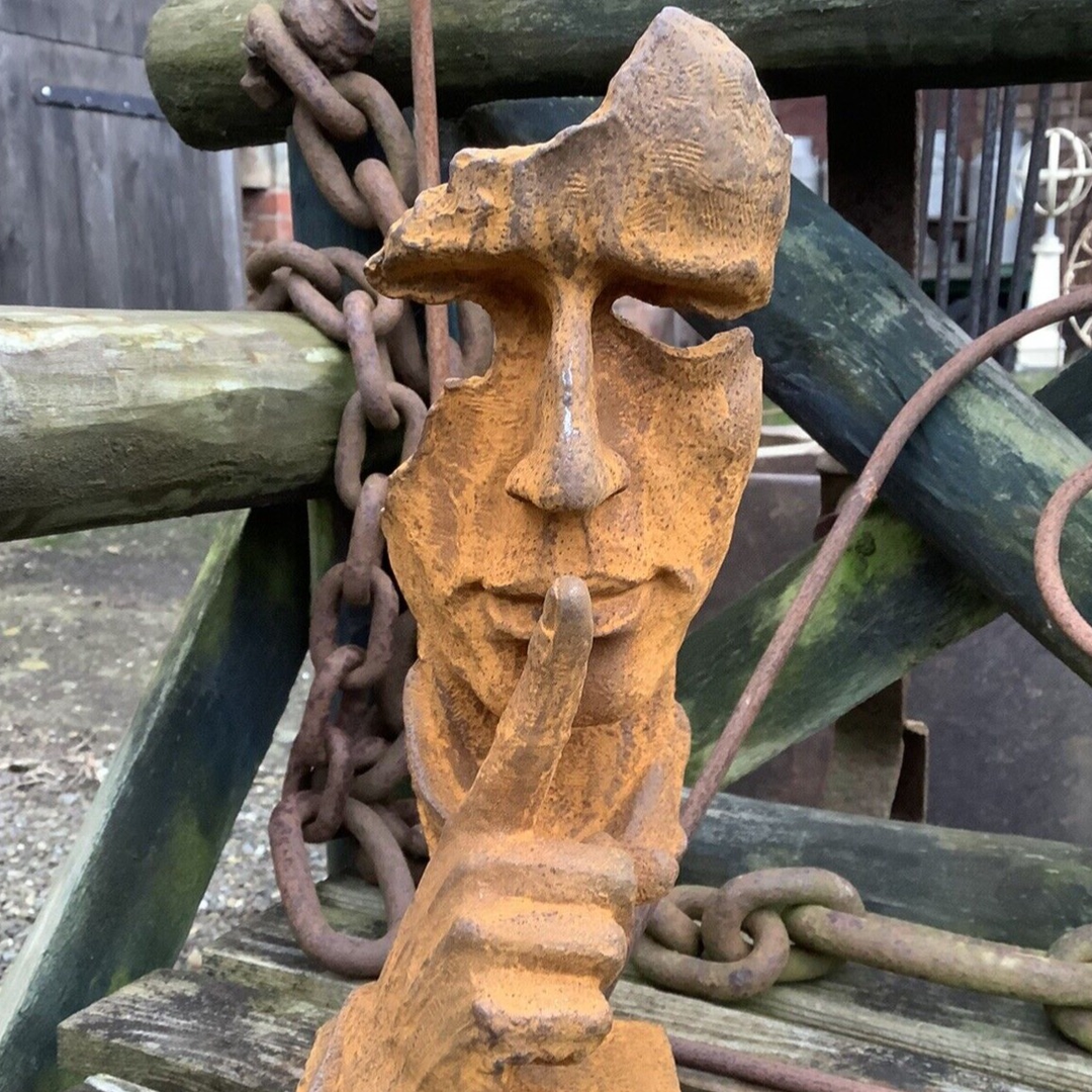 RUSTY METAL CAST IRON ABSTRACT FACE GARDEN ORNAMENT STATUE – Ferney ...