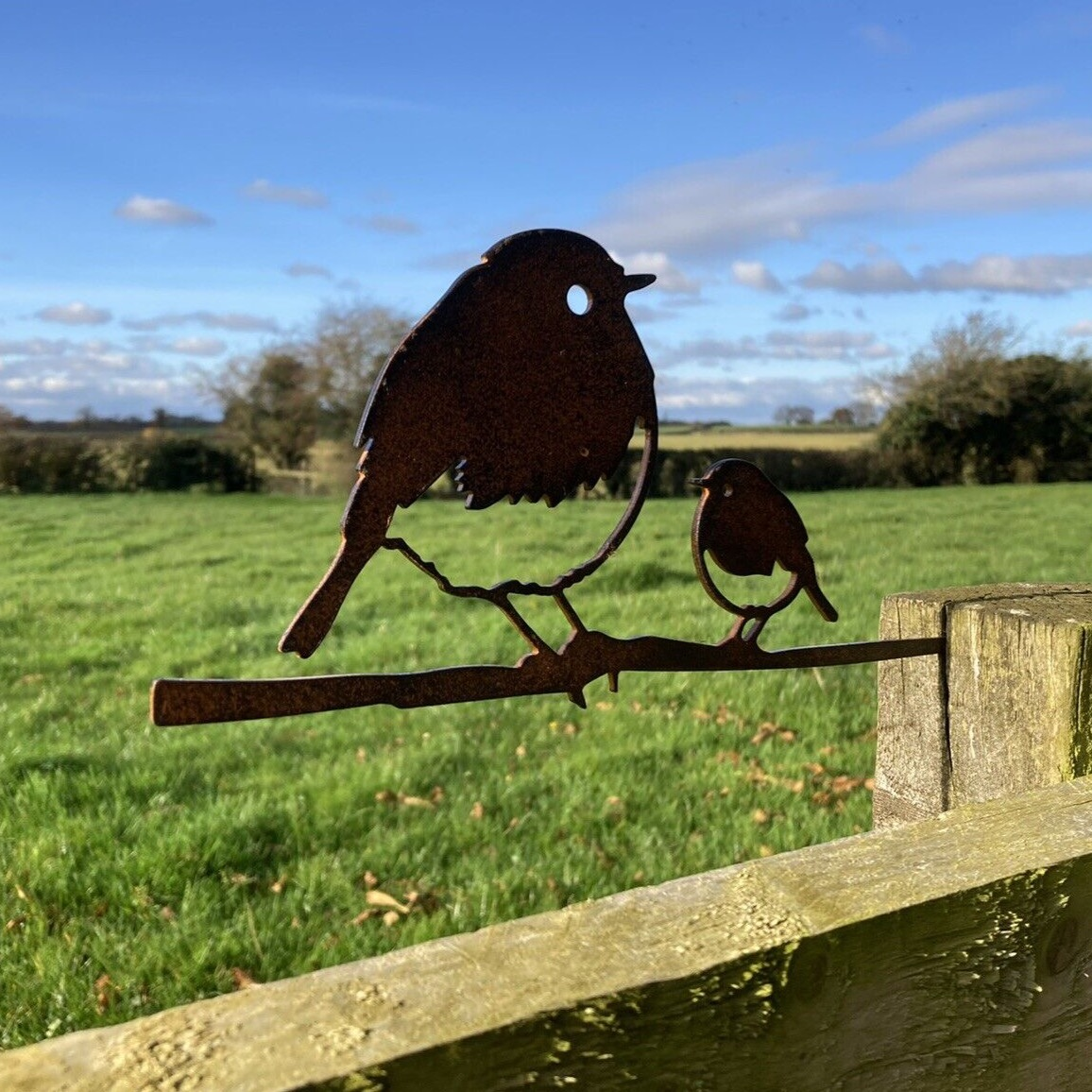 METAL ROBIN BIRD ON BRANCH SILHOUETTE GARDEN TREE FENCE SPIKE – Ferney ...