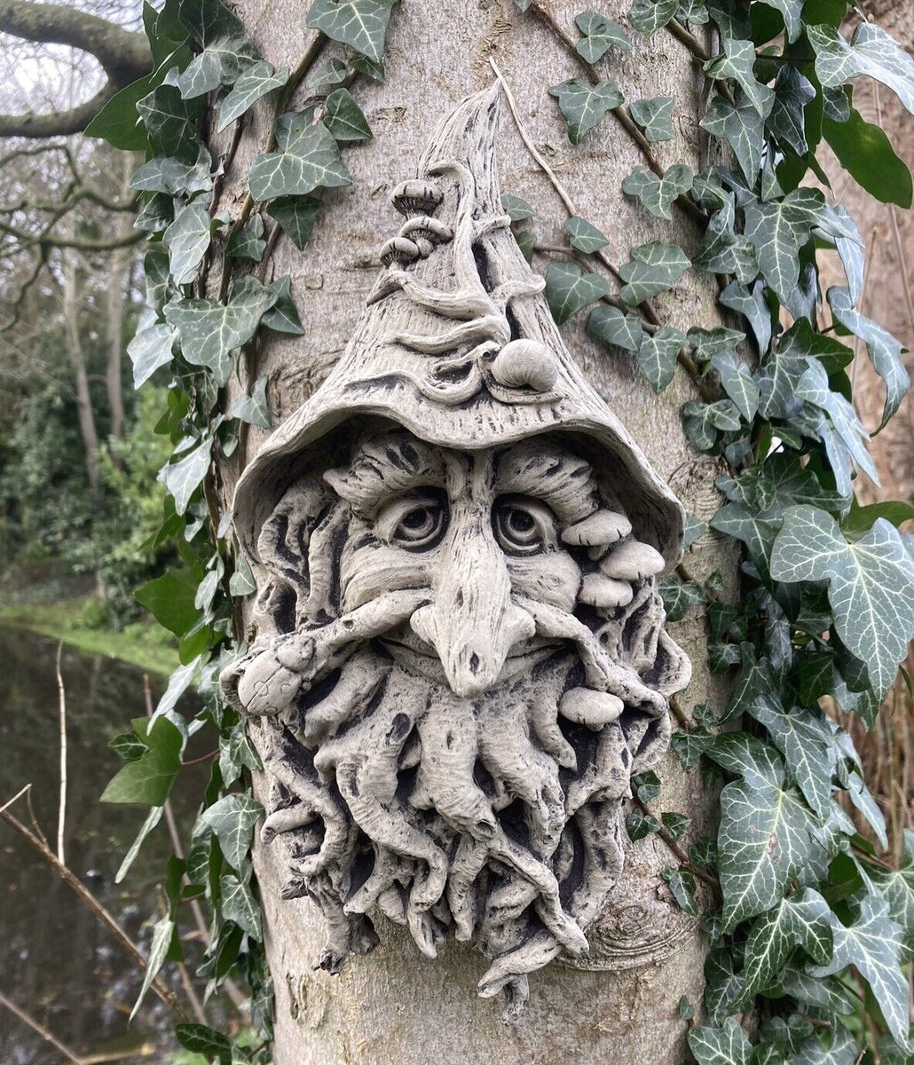 STONE GARDEN WOODLAND WIZARD BEARDED GREEN TREE MAN FACE WALL PLAQUE ...